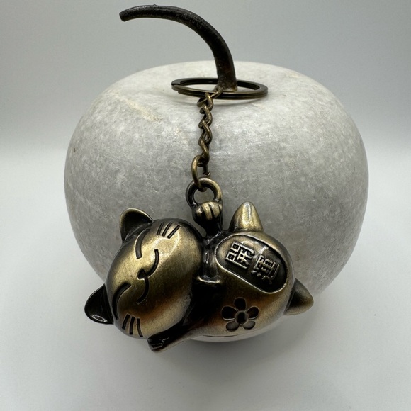 Accessories | Brass Lucky Cat Manekineko Fortune Cat Keychain | Poshmark